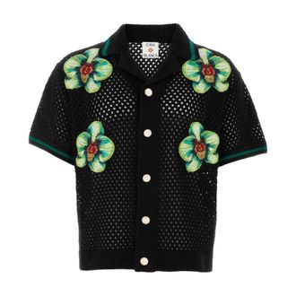 Casablanca Glitch Orchid Besticktes Kurzarm-H&auml;kelhemd - - Shirts - Herren - Schwarzk - M