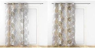 Douceur d'Int&eacute;rieur Lot Douceur dInt&eacute;rieur : 1 Voilage &agrave; Oeillets 140 x 280 Cm, Voile Sabl&eacute; + 2 Rideaux &agrave; Oeillets 140 x 280 Cm - Gamme Polyester Imprim&eacute; M&eacute;tallis&eacute;, Mogad