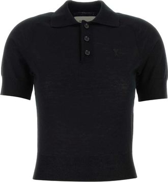 Ami Femme, Tops, Noir, Taille: 38 FR Polo De Coeur &agrave; Manches Courtes