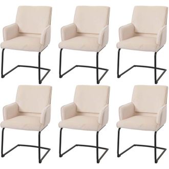 Hhg 6er-Set Freischwinger 416, Esszimmerstuhl K&uuml;chenstuhl Stuhl, Stoff/Textil &Ouml;ko-Tex creme-beige