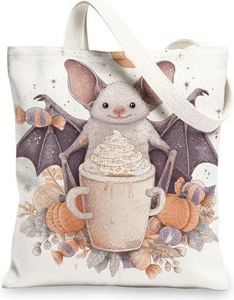 Generic Sacs fourre-tout en toile motif chauve-souris mignonne, sacs dépicerie réutilisables, légers et lavables avec bandoulière pour salle de sport, extérie