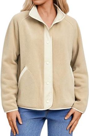 Generic Vestes 2026 pour femmes, col montant, veste d&eacute;contract&eacute;e, l&eacute;g&egrave;re, coupe ample, manteau polaire dext&eacute;rieur pour plus de chaleur et de confort, manches 