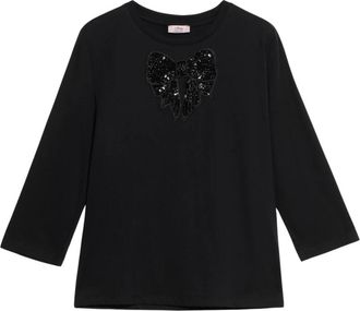 Oltre Jersey T-Shirt mit Pailletten-Patch - - Tops - Damen - Schwarzk - 2XL