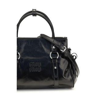 Miu Miu Embossed Logo Calf Leather Top Handle Bag - Black