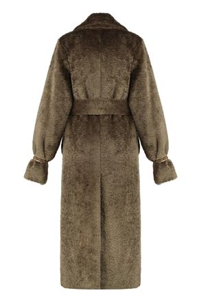 Darkpark Womens Eco-Fur Long Trench Coat Green Polyester Faux Fur & Shearling