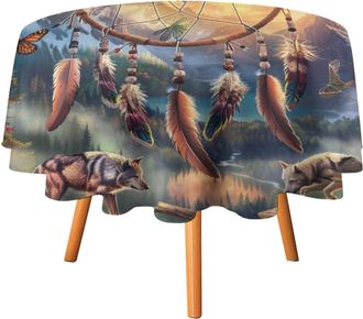 AOOEDM Rustikale Tischdecken mit Schmetterlings-, Adler- und Traumf&auml;nger-Motiv, rund, 91,4 cm, abstrakte Tischdecke mit indianischen Federn, Traumf&auml;nger, Wol