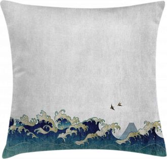 Abakuhaus Japanische Welle Kissenbezug, Aquatic-Strudel, Wasser und Schmutz resistent Stoff Digital Druck Für den Innen oder Außen Bereich, 45 x 45 cm, Creme Bl
