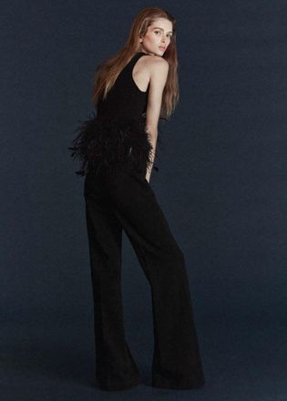 Mango Top maille plumes noir - Femme - S - MANGO