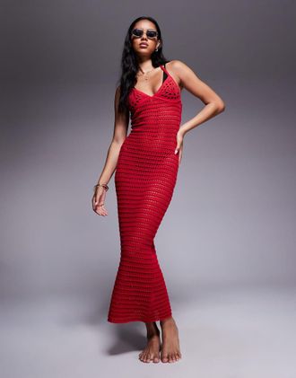 the frolic Exclusivit&eacute; - The Frolic - Robe longue dos nu en maille au crochet - Rouge