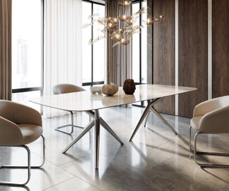 DELIFE Esstisch Edge Boot 270x120 Keramik Iris FMG Onice Grigio Estelar rund Edelstahl, Esstische