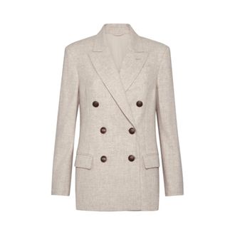 Brunello Cucinelli Beiger Flanell-Blazer mit Spitzrevers - - Jackets - Damen - Beige - S