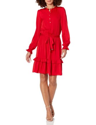 Tommy Hilfiger Damen Fit und Flare Kleid, Frisches Scharlachrot, 46