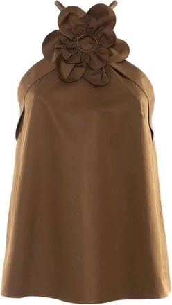 Nenette Femme, Blouses et Chemises, Brun, Taille: 36 FR Top en coton avec fleur 3D