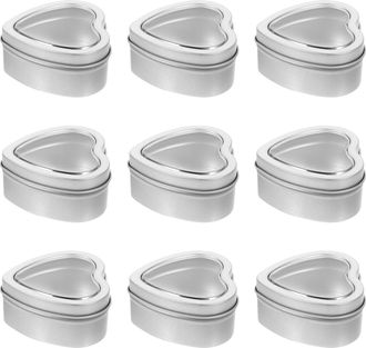 BESPORTBLE RORPOIR 10 St&uuml;ck Packung Herzf&ouml;rmige Metall Dosen mit Transparentem Fenster Wei&szlig;blech Aufbewahrungsdosen f&uuml;r Kerzen S&uuml;&szlig;igkeiten und Schmuck Stapelbar 