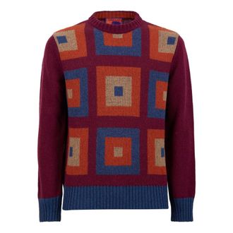 Gallo Gallo, Homme, Pulls, Multicolore, Taille: S Pull col rond vert pour hommes avec motif carré concentrique