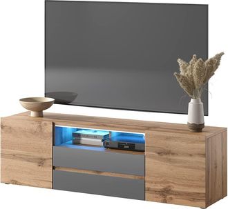 Selsey TV-Lowboard BROS, stehend mit LED-Beleuchtung, 137 cm, Wotan Eiche Matt/Grau Hochglanz