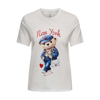 Only Only, Femme, Tops, Blanc, Taille: 40 FR T-shirt en coton imprim&eacute; avec col rond et manches courtes