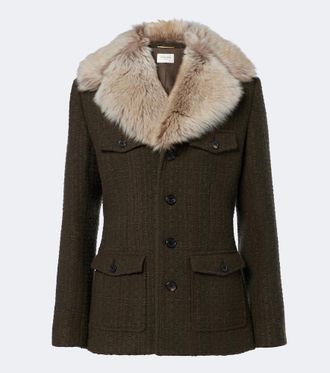 Saint Laurent Veste en laine m&eacute;lang&eacute;e et shearling