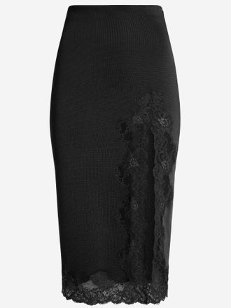 Balmain Jupe Midi En Maille Et Dentelle