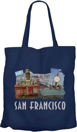 Fabulous Tote Bag Sac Shopping en Toile Bleu - San Francisco Vintage Voyage Etats-Unis Carte Postale - 10 L
