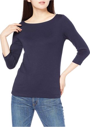 Amazon Essentials Womens 3/4 Sleeve Solid Boatneck T-Shirt Shirt, -Navy, XS