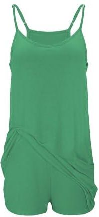 Generic Salopette extensible &agrave; bretelles spaghetti pour femme - Combinaison de travail courte pour femme - Taille 42 - Combinaison de sortie - Combinaison tai