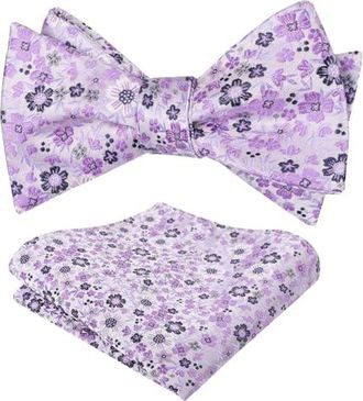 Alizeal Ensemble noeud papillon et mouchoir de poche pour homme Motif floral, lavande, taille unique