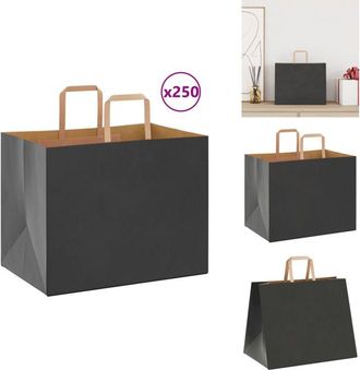 vidaXL Papiertragetaschen 250 Stk. mit Henkeln Schwarz 32x22x24 cm - Papiertragetasche - Papiertragetaschen - Papiert&uuml;te - Kraftpapiert&uuml;te