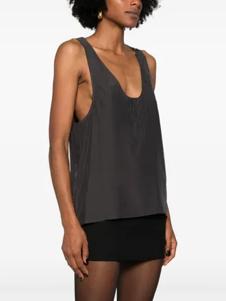 Saint Laurent Silk Henley Tank Top - Dark Grey