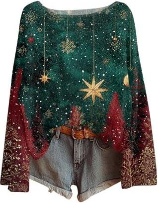 Generic Pull tricoté en tricot pour femme avec motif sapin de Noël 2025 - Pull de Noël surdimensionné - Pull fantaisie festif confortable et doux pour femme, 