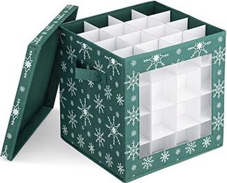 Navaris Bo&icirc;te Rangement d&eacute;coration No&euml;l - Caisse de Stockage 30,5 x 30,5 x 30,5 cm avec Couvercle et 64 Compartiments Boules de No&euml;l guirlandes