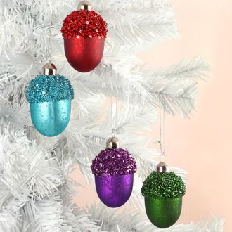 G Decor Leuchtende glitzernde Glas-Eichel-Weihnachtsbaumschmuck, 4 St&uuml;ck