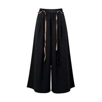 Generic Printemps &eacute;t&eacute; Arts Style Femmes Taille &eacute;lastique Loose Casual Pantalon Coton Lin Vintage Noir Jambe Large Pantalon, Noir, Taille unique plus