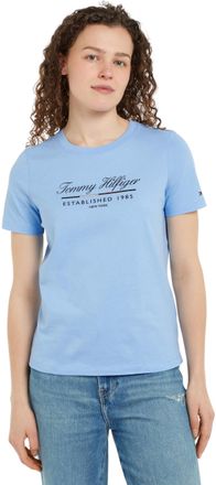 Tommy Hilfiger Damen T-Shirt Kurzarm Script Graphic aus Baumwolle, Blau (Vessel Blue), S