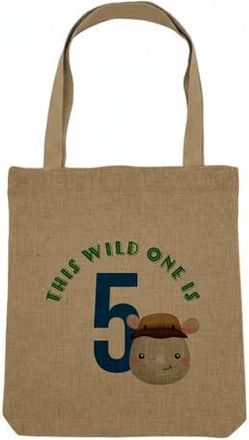 Fabulous Sac Shopping Tote Bag Aspect Lin - This Wild One is 5 Celebration Birthday Party Gift Safari Animals - Sac de Courses Toile Epaisse 360g Beige Naturel