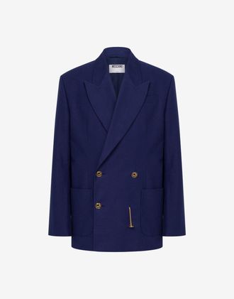 Moschino Veste en coton shantung Laurel Crown - Bleu