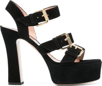 Moschino Sandalen - Black Calf Suede Platform Sandals - Gr. 37 (EU) - in Schwarz - f&uuml;r Damen