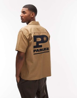 Parlez Clothing Jack - Kurz&auml;rmliges Hemd in Beige mit R&uuml;ckenprint-Neutral