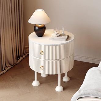 Generic Hoher Nachttisch, Runder Nachttisch Mit 12 Mm Plattenarbeitsplatte, 150 Kg Tragkraft for Tischlampen, B&uuml;Cher, Dekorationen