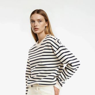 La Redoute Collections Sweat &Agrave; Rayures Col Rond &Eacute;paule Boutonn&eacute;e