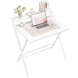 Yaheetech Schreibtisch Klappbar, 80 cm Computertisch mit Ablage, 2-Stufiger Arbeitstisch mit Monitorst&auml;nder, Laptoptisch f&uuml;r Homeoffice/Kleine R&auml;ume/Wohnzimmer,