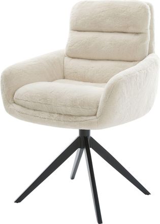 DELIFE Esszimmerstuhl Abelia-Flex mit Armlehnen Kreuzgestell breit Schwarz Plüsch Creme-Weiß 360° drehbar Wippfunktion