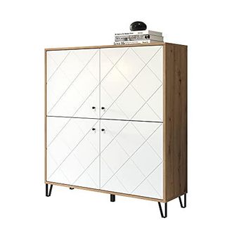 Trendteam Armoire de Rangement - Salon - Tactile - Dimensions dassemblage (LxHxP) 123 x 136 x 40 cm - Couleur chêne Artisanal avec Blanc - 210286207