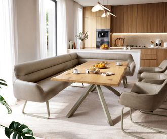 DELIFE Esszimmerbank Taya-Flex 285x190 cm Mikrofaser Beige Vintage Kufengestell flach Effektfinish Titan Taschenfederkern Links, Eckb&auml;nke