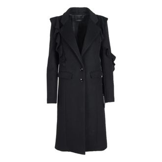 Patrizia Pepe Schwarzer Mantel aus Alpakawollmischung mit Reverskragen - - Coats - Damen - Schwarzk - XS