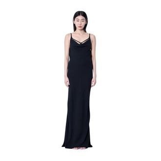 MUGLER V-Ausschnitt Maxikleid mit R&uuml;ckenriemen - - Dresses - Damen - Schwarzk - S