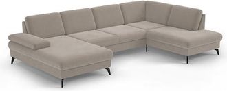 Cavadore Cavadore Wohnlandschaft Moritz / Sofalandschaft mit Longchair im trendigen Design, Sitztiefenverstellung und mattschwarzen Metallfüßen / 335 x 82 x 21