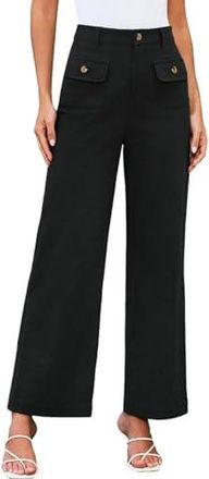 Generic Pantalon &agrave; jambe large pour femme - Taille haute - Extensible - Pantalon habill&eacute; pour le travail - Pantalon d&eacute;contract&eacute; avec poches, Noir, XXL
