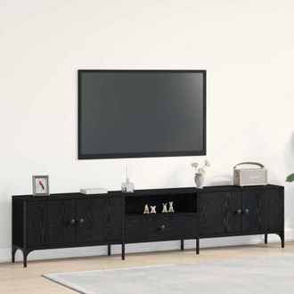 vidaXL Meuble tv avec tiroir Noir Ch&ecirc;ne 200x25x44 cm Bois ding&eacute;nierie Vidaxl