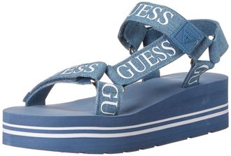 Guess Damen Avin Keilsandale, Blau + Weiß Denim, 37.5 EU